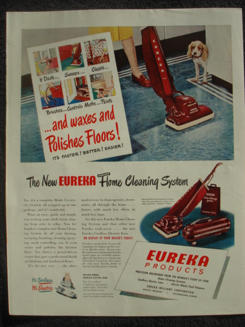 Collectibles Advertisements Vintage 1940s Eureka Vacuum Cleaner Ad Art
